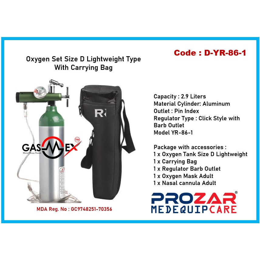 Portable Oxygen Set Pin Index Size D Lightweight Aluminium Tank 2.9L ...