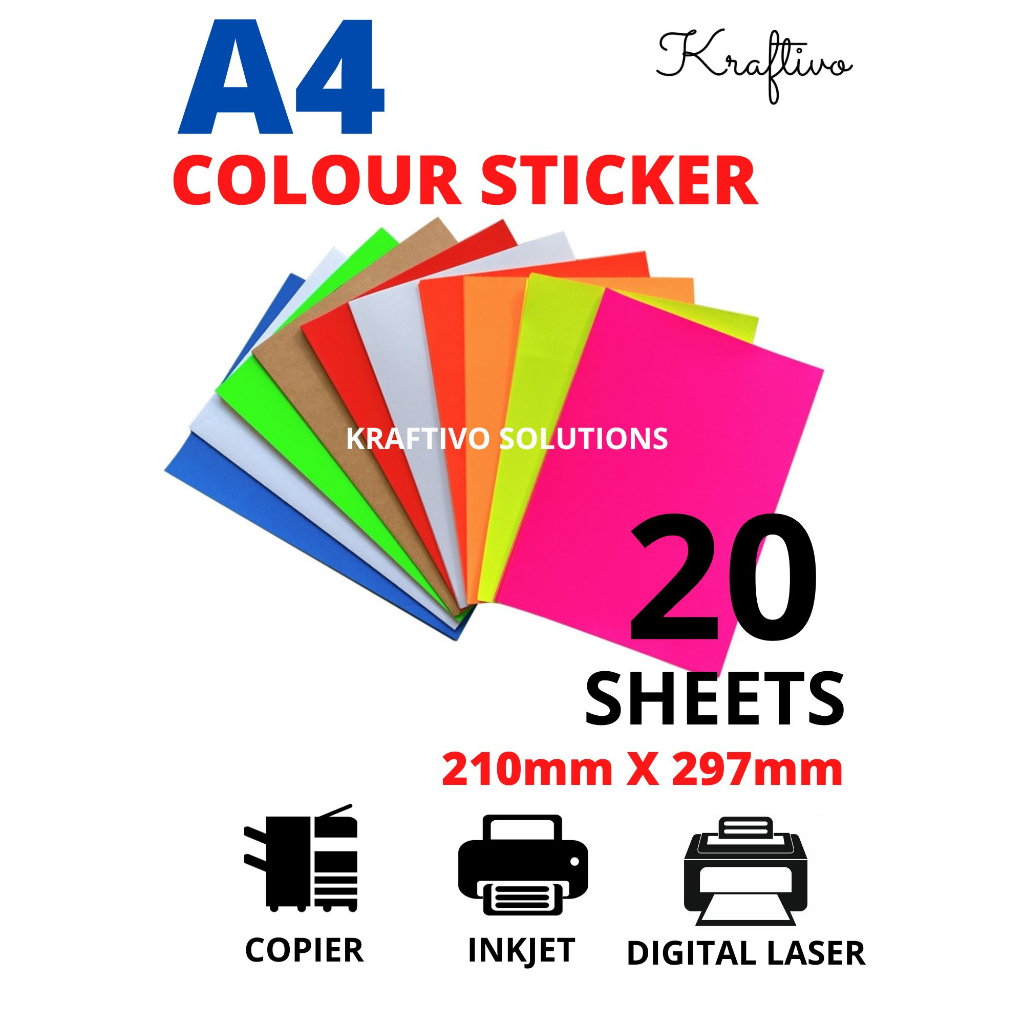 [ 20 Sheets  Pkt ] A4 Size Printable Self Adhesive Sticker ( Matte 