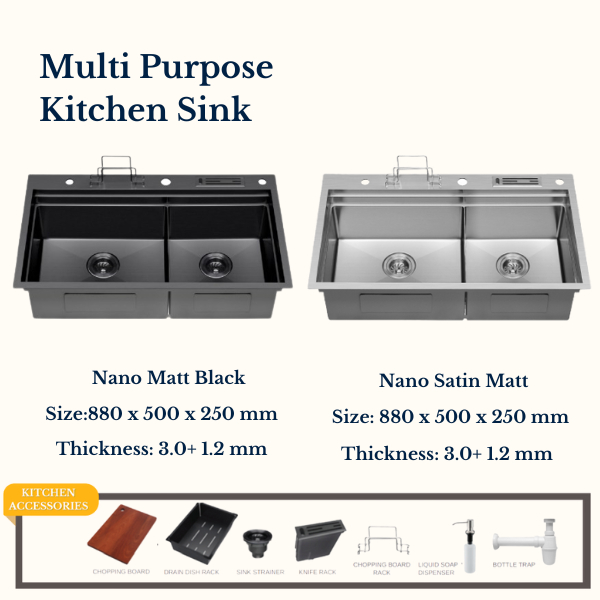Singki Dapur Top Mount DOUBLE BOWL Kitchen Sink Stainless Steel 304 ...