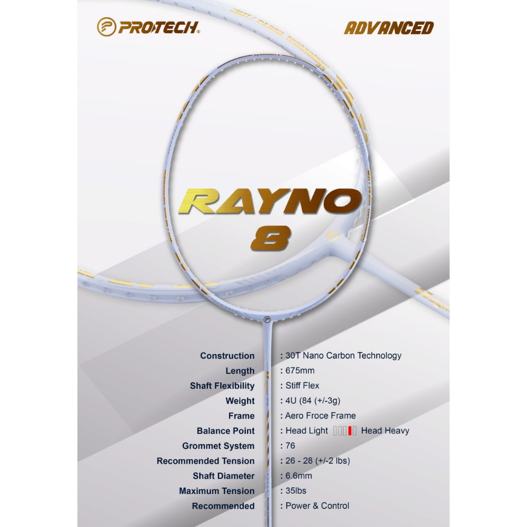 Protech Racket RAYNO 8 White Gold / White Blue / Black (4UG2) (Max ...