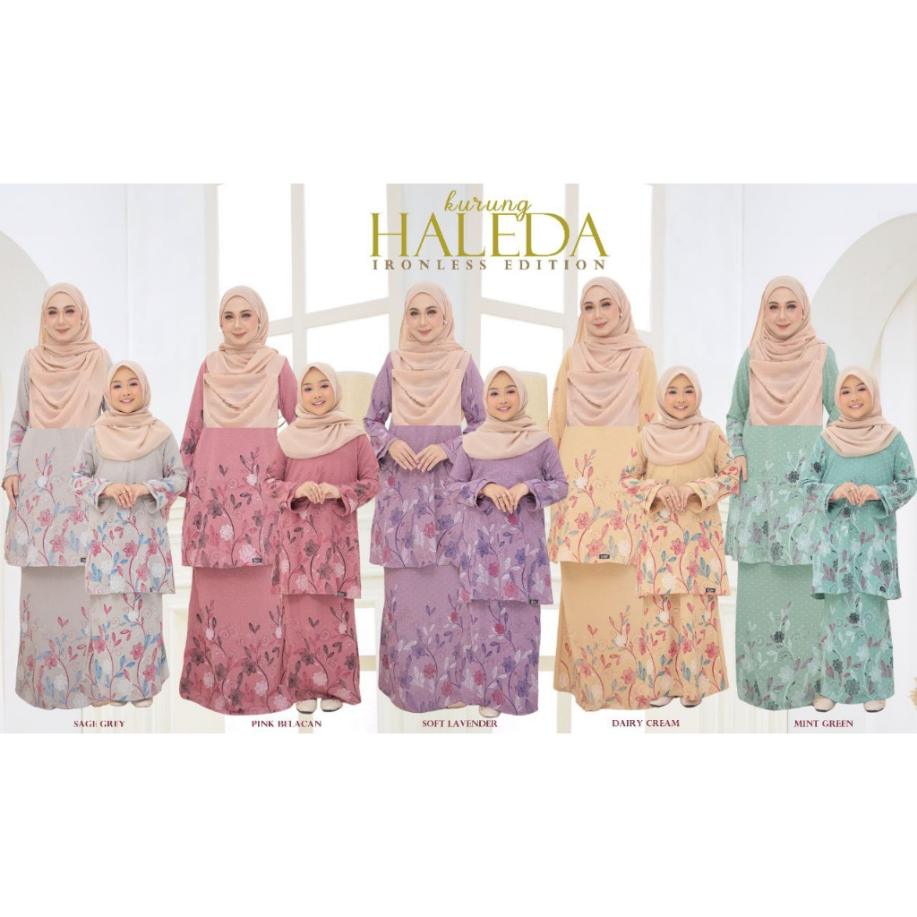 KIDS Kurung Ironless Floral Halida Flowy Black Cream Blue Emerald Green ...
