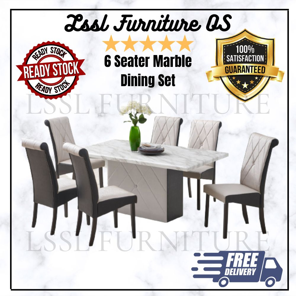 Lssl 6 Seater Marble Dining Set Meja Makan Marble Dining Table Ready ...