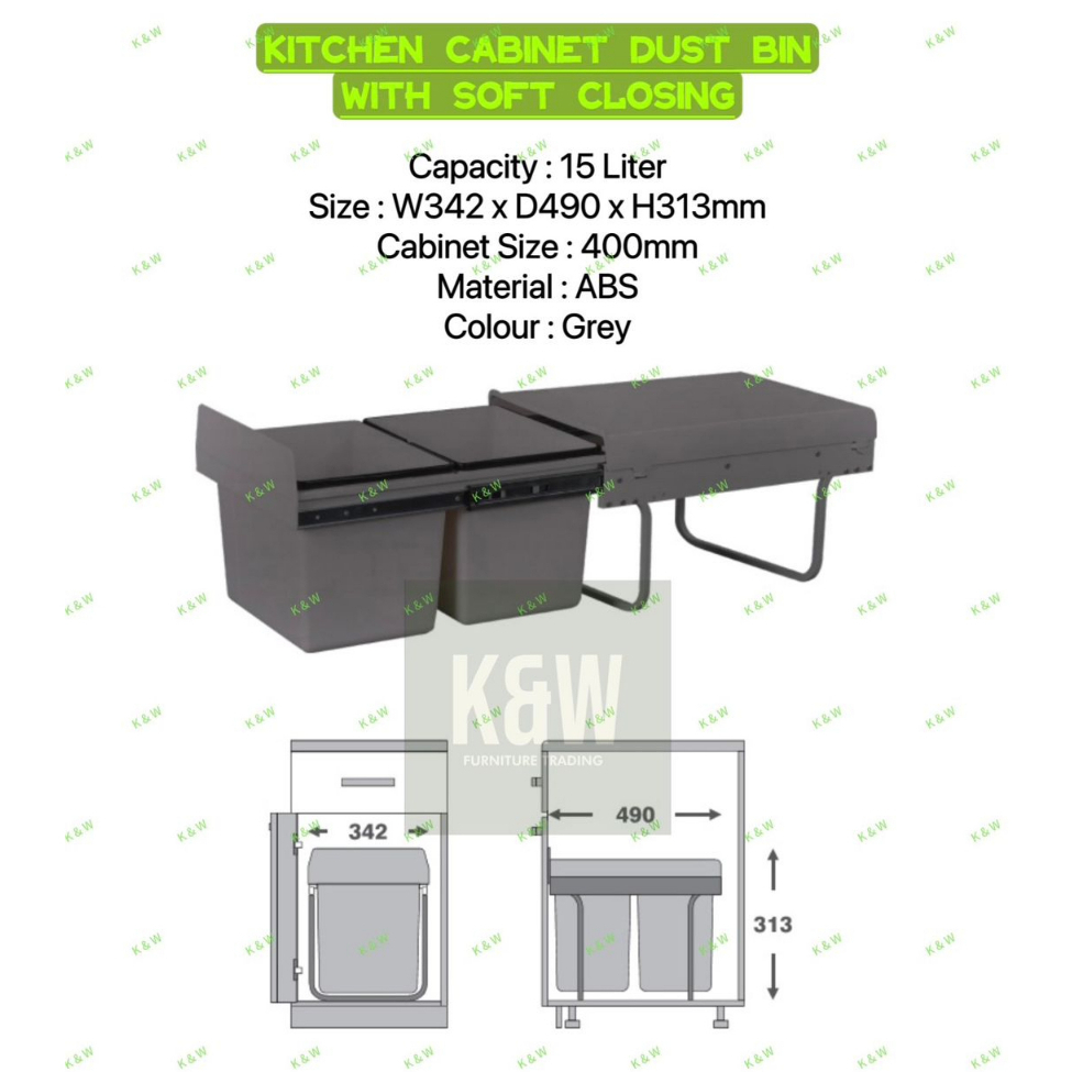 Bottom Mounted Bin With Soft Closing SlideKitchen Cabinet Dust Bin ...