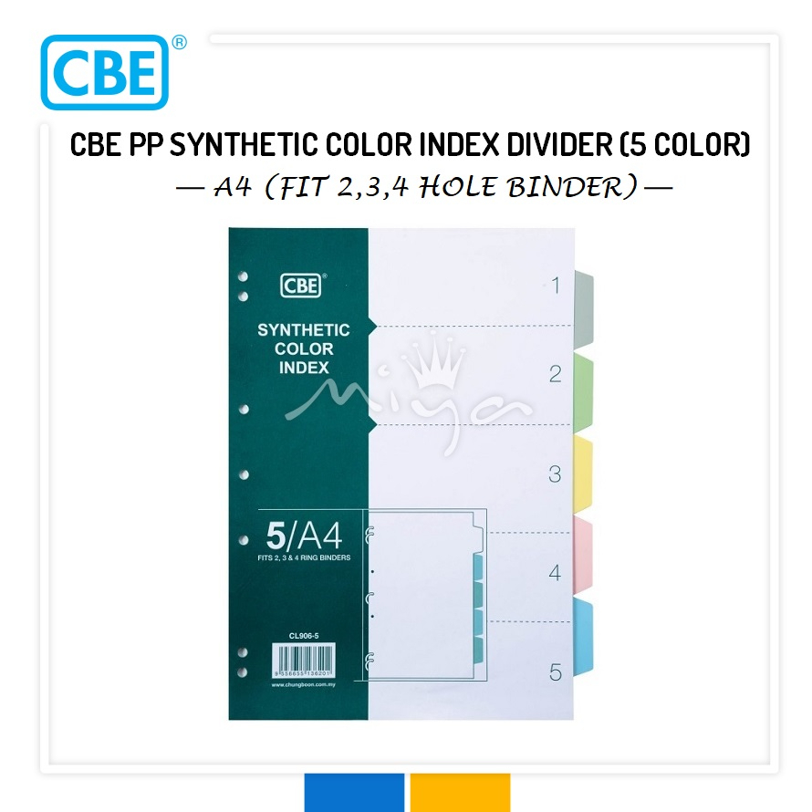 CBE PP SYNTHETIC COLOR INDEX DIVIDER (5 COLOR) - A4 (FIT 2,3,4 HOLE ...