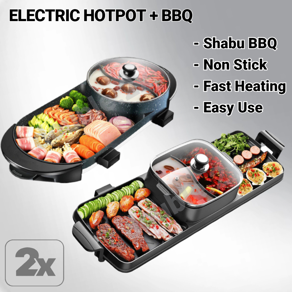 BBQ Pot Korean 2 in 1 BBQ Steamboat And Grill 77cm Hotpots Electronic ...
