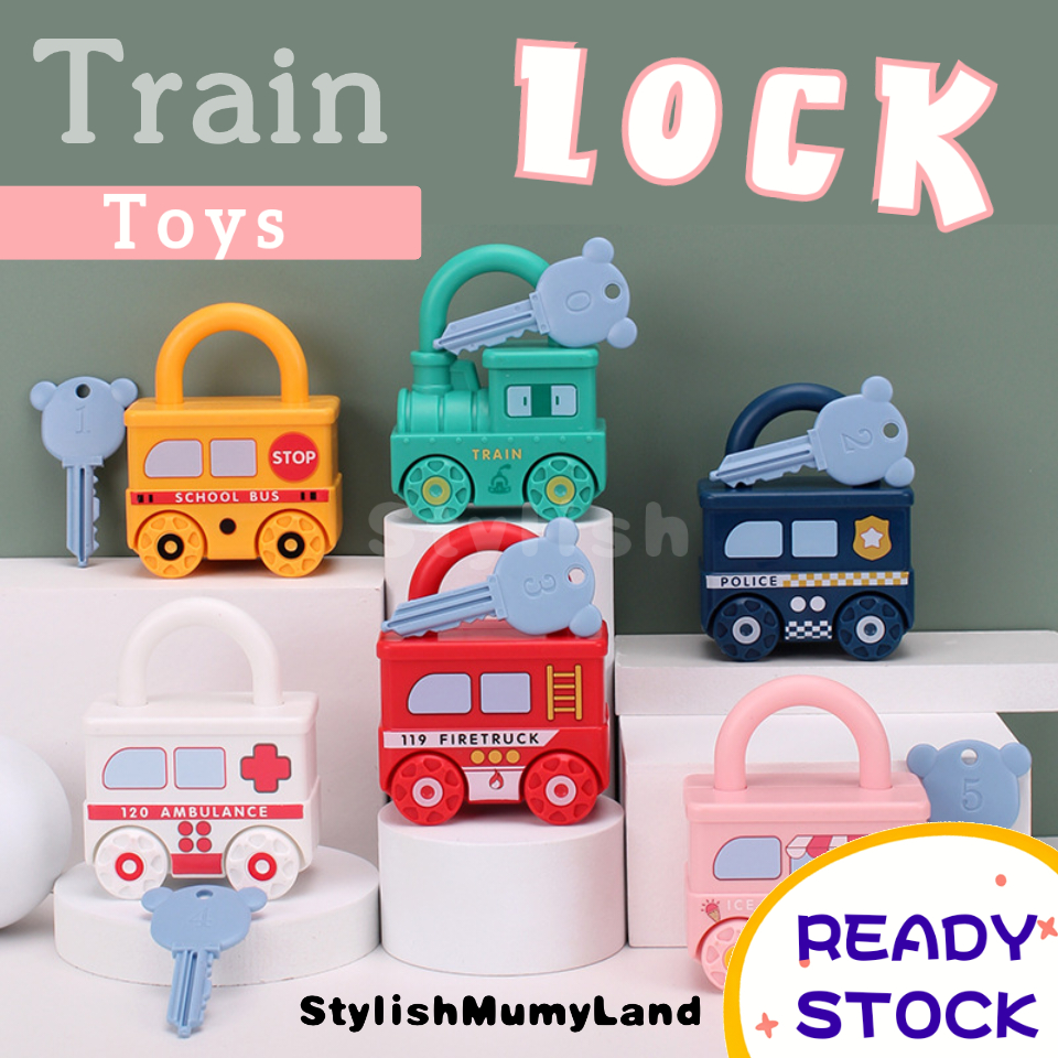 【Stylish】Kids Learning Lock Train Toys Number Keys Colourful Set Mainan ...