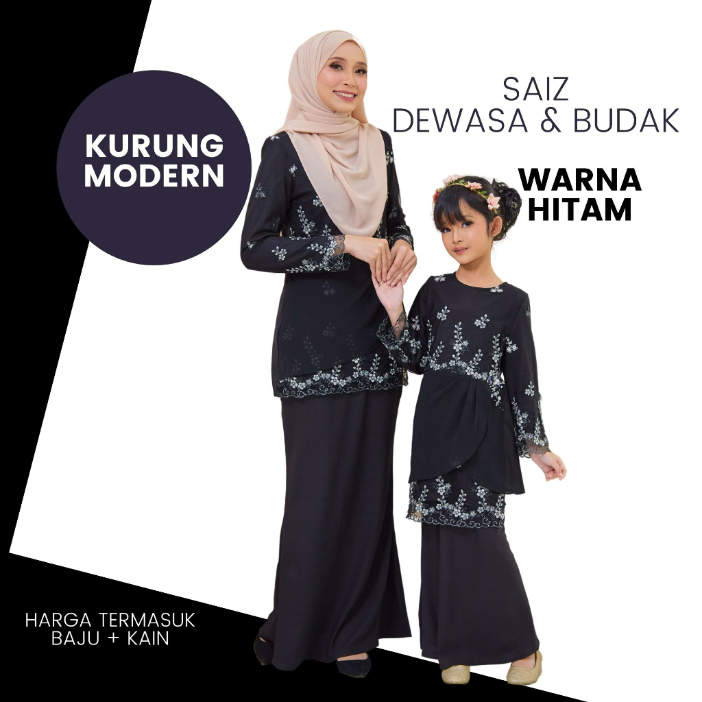 KOLEKSI RAYA BAJU KURUNG MODERN BLACK DEWASA & BUDAK SEPASANG - BAJU ...