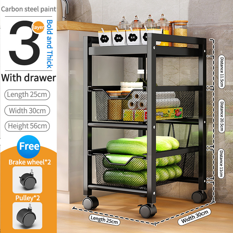 Stainless Steel Kitchen Rack Narrow Space Trolley Storage Racks Office ...