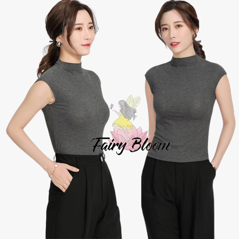 Solid Casual Sleeveless Tops For Women Slim Fit Sleeveless Turtleneck ...