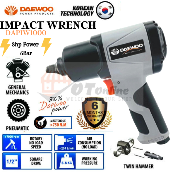 Daewoo Air Impact Wrench 1/2" Twin Hammer 750Nm Heavy Duty pneumatic air impact wrench | Shopee ...