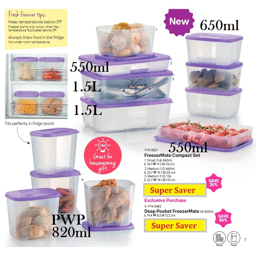 Tupperware Freezermate Compact Set (5) OR Set (8pcs ) OR Set (12pcs) Pwp Deep Pocket Freezermate ...