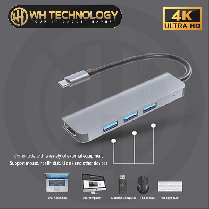 Type-C Docking Station, 4K Video Hd USB3.0X3+HDMI-Compatible Computer Splitter For PC And Laptop ...