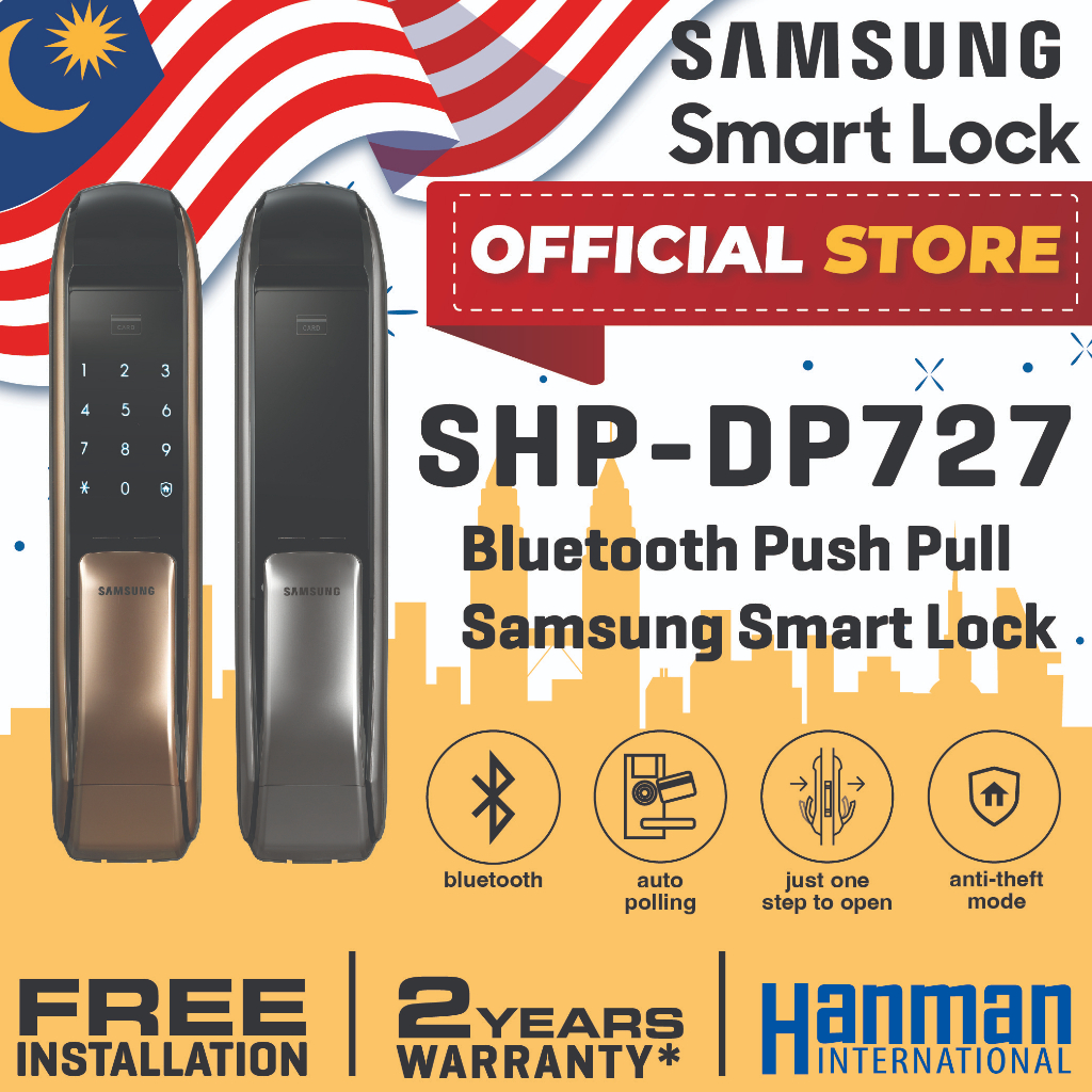 Samsung Door Lock SHP-DP727 PUSH PULL Doorlock Mobile Control via Bluetooth | Shopee Malaysia