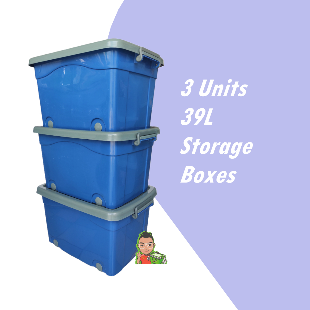 [New] 3 Units 39L Plastic Storage Box WIth Wheels / 3 Unit Bekas Simpanan 39L Plastik / Storage ...