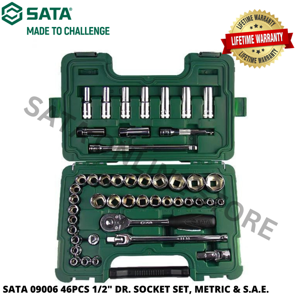 SATA 09006 46PCS 1/2" DR. SOCKET SET, METRIC & S.A.E. / INCHES SIZE ...