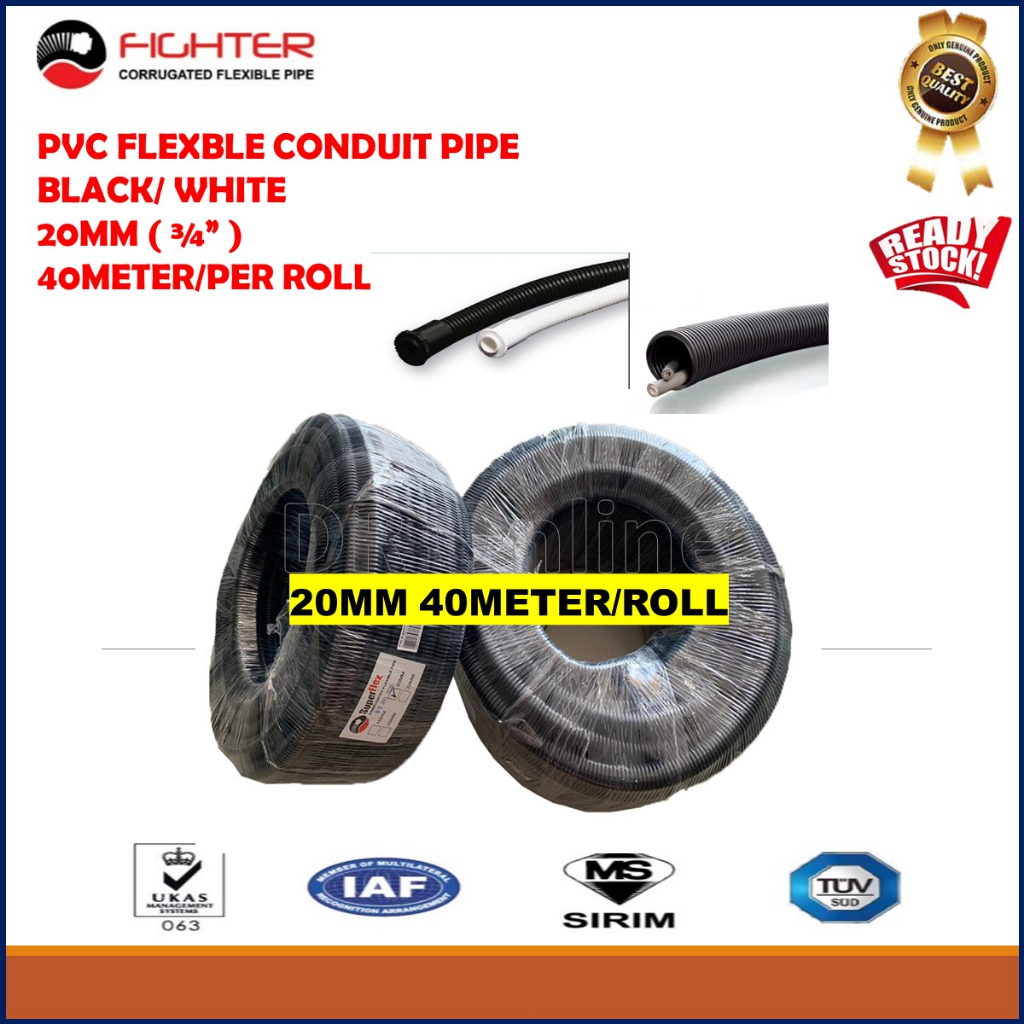 PVC flexible Conduit Pipe Corrugated Pipe Black / White ( 3/4" 20mm ...