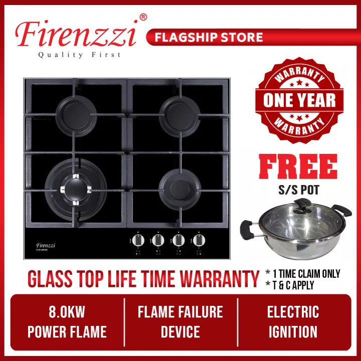 Firenzzi 4 Burners Gas Hobs (60cm) [Free Stainless-Steel Pot] FGH-6408 ...