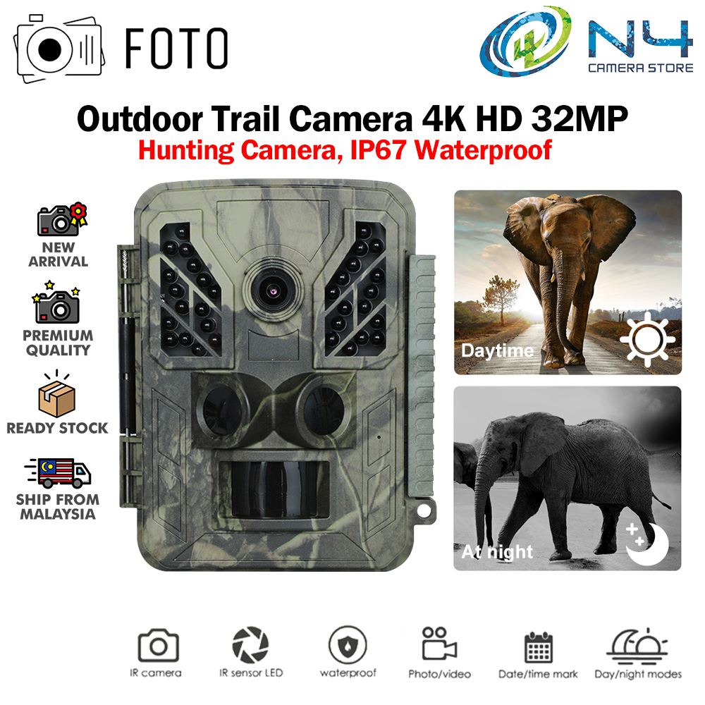 FOTO Outdoor Trail Camera 4K HD 32MP Game Night Vision Motion Activated ...