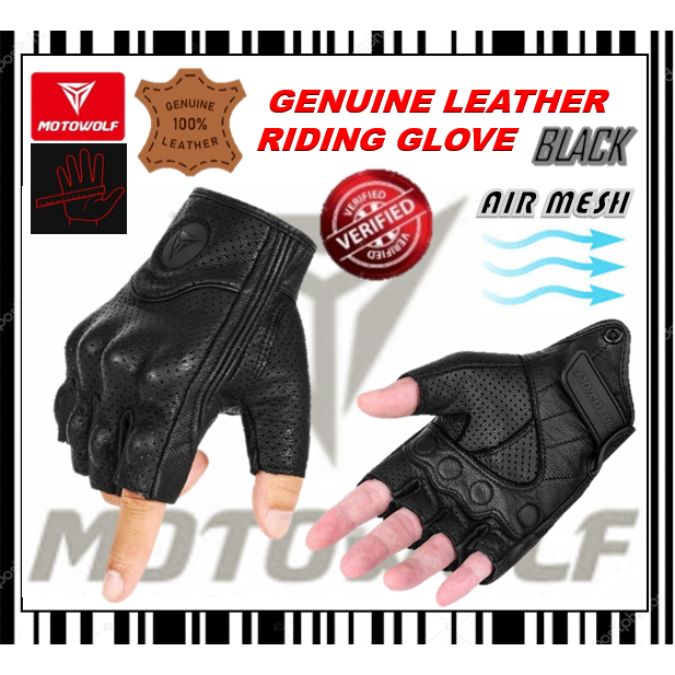 MOTOWOLF RIDING GENUINE LEATHER & AIR MESH HALF FINGER HALF GLOVE ...