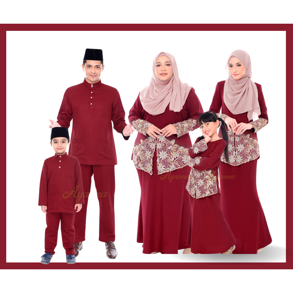 SET FAMILY MEROON [BAJU MELAYU DAN CAMILLA LACE KURUNG] [KOLEKSI RAYA ...