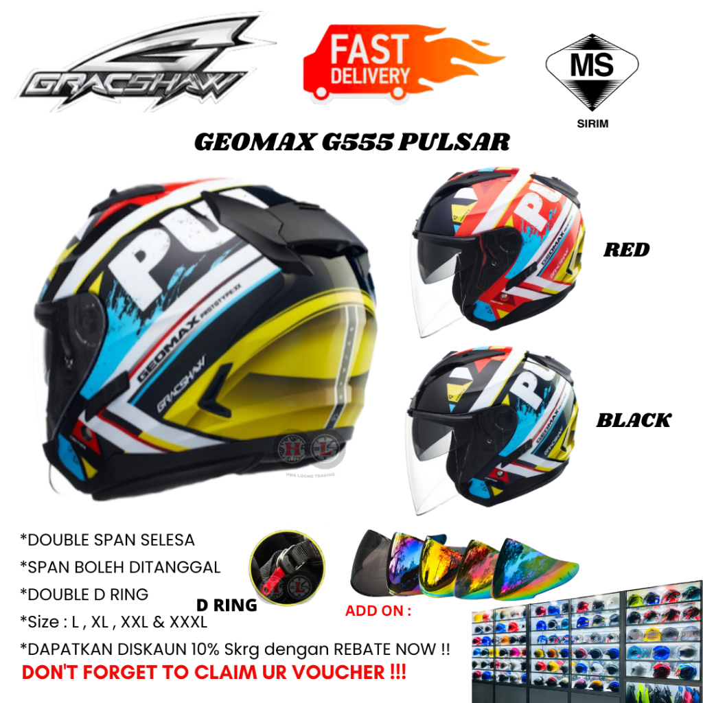 GRACSHAW GEOMAX G555 PULSAR HELMET DOUBLE VISOR (GRACSHAW HELMET GEOMAX ...