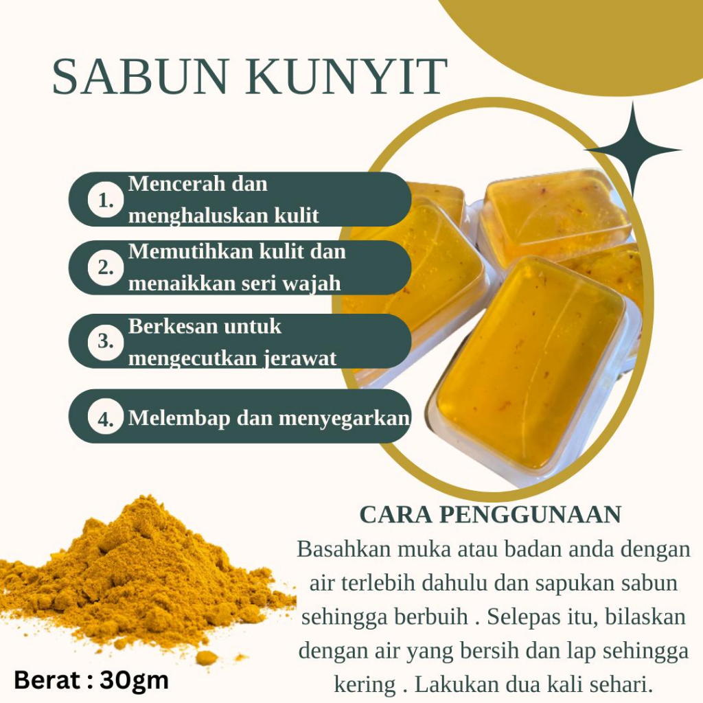 SABUN KUNYIT TEGANGKAN KULIT TURMERIC SOAP 30GM SABUN ANTIOKSIDAN SABUN ...