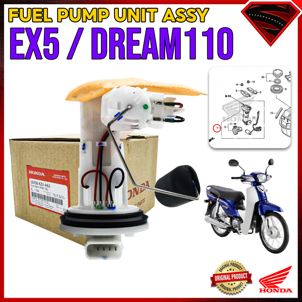 100% ORIGINAL HONDA EX5 DREAM110 FI FUEL PUMP ASSY / PETROL PAM / TANGKI PAM 16700-KZV-A62 ...