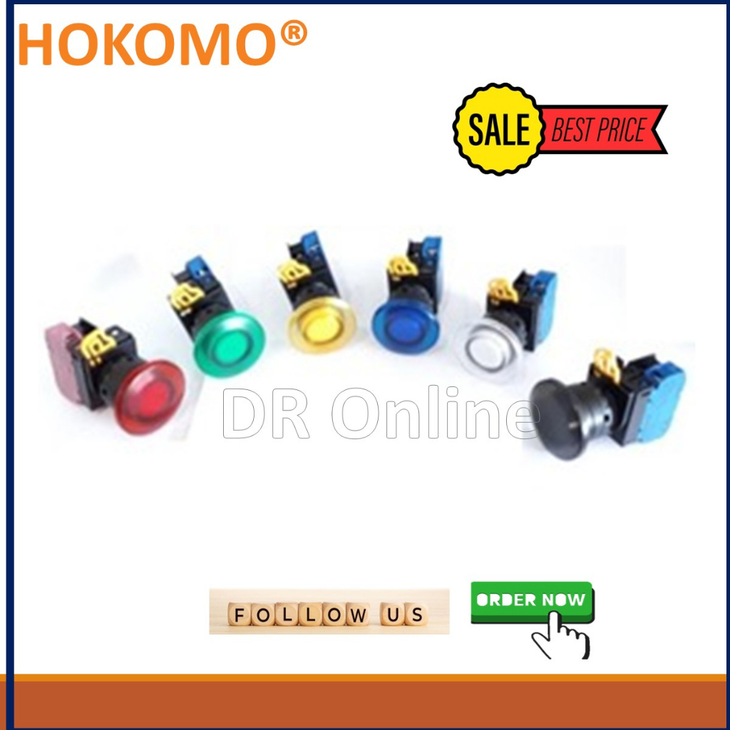 HOKOMO Push Button Switch 22MM Illuminated Mushroom Type Push Button Momentary 1NO /1NC ...