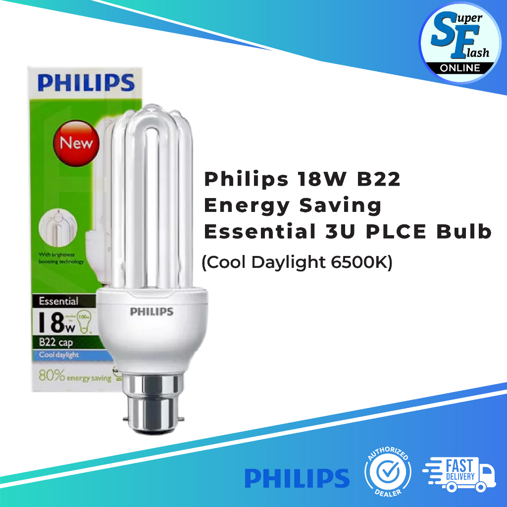 Philips 18W B22 Energy Saving Essential 3U PLCE Bulb(Cool Daylight ...