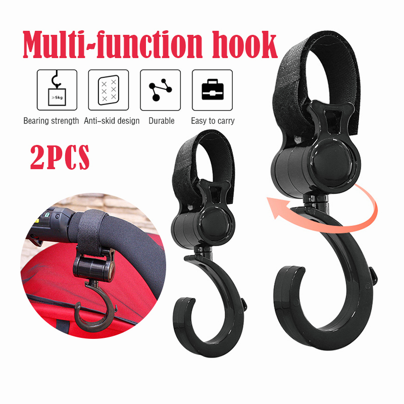 2pcs Baby Stroller Hooks Trolley Pram Hook Clips Multifunction Rotate ...