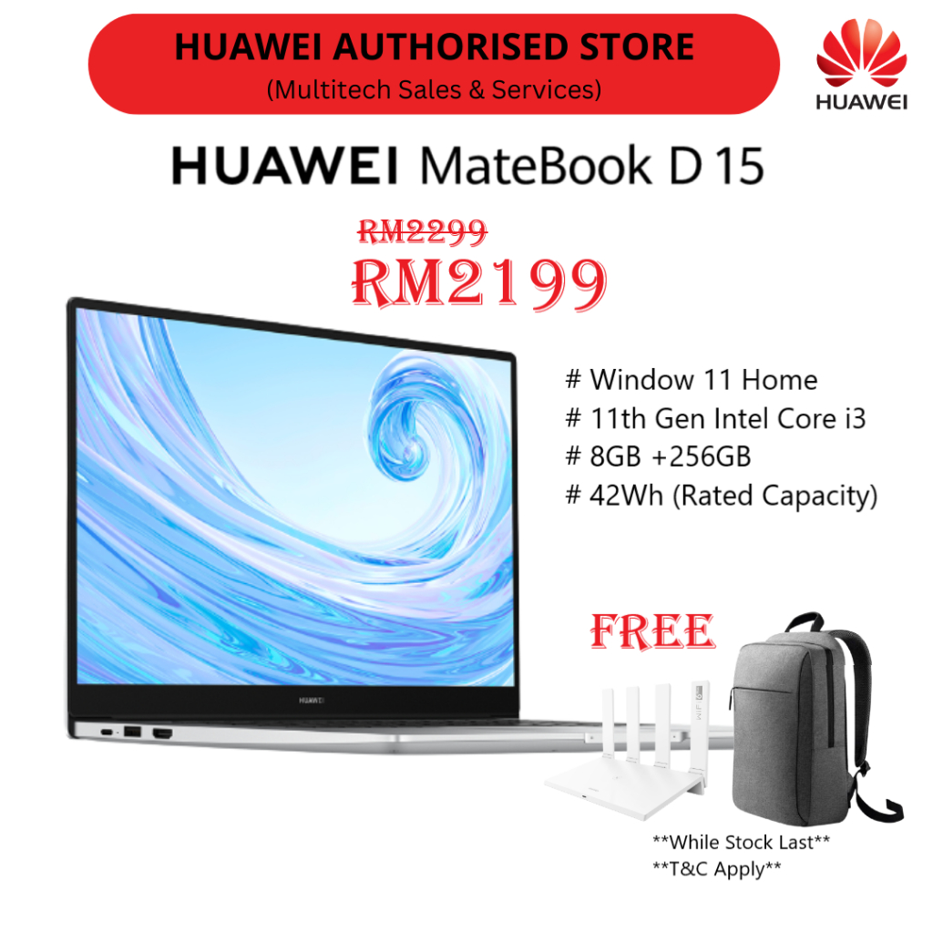 Huawei Matebook D15 11th Gen Intel Core i3 8GB + 256GB Pop Up Camera ...