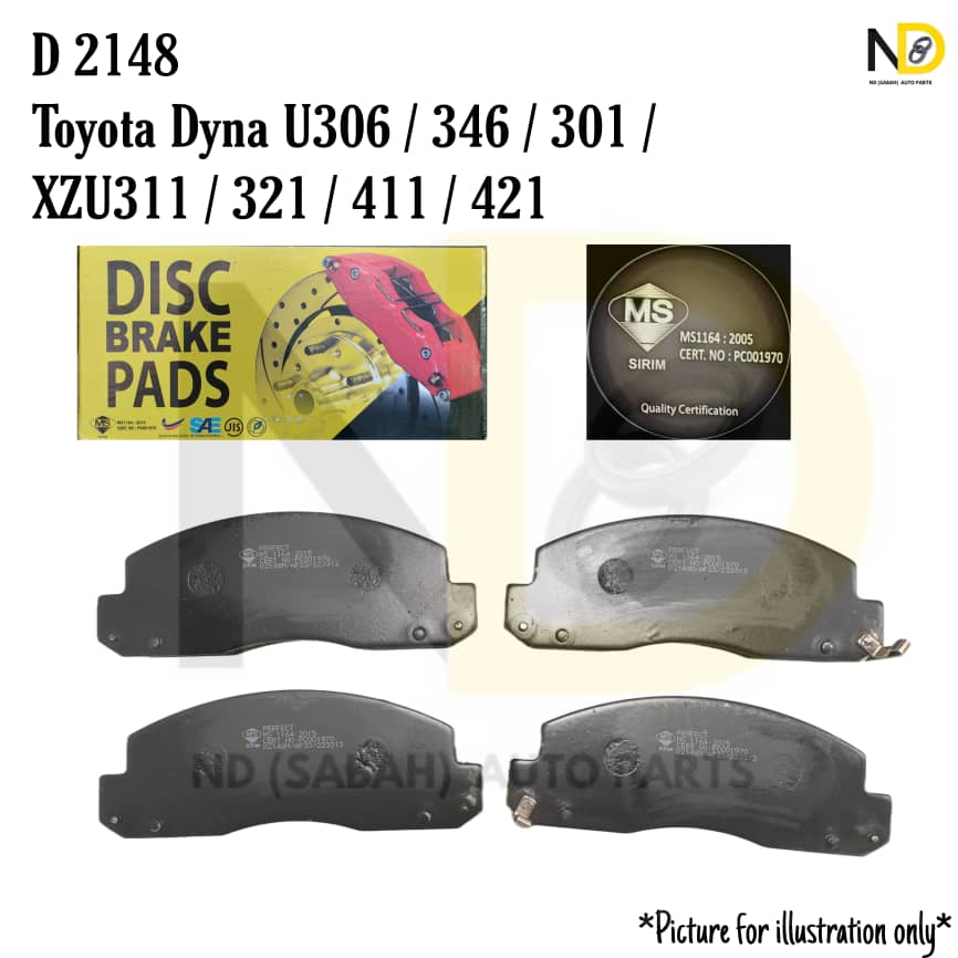 TOYOTA DYNA U306 / 346 / 301 / XZU311 / 411 / 421 D2148 FRONT BRAKE PAD ...