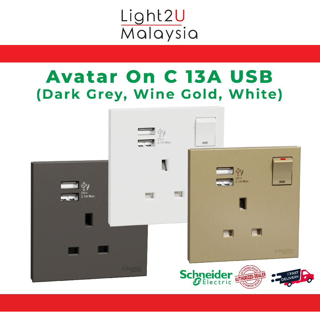 Schneider Electric Avatar On C 13A with USB / 50W Dimmer Switches ...