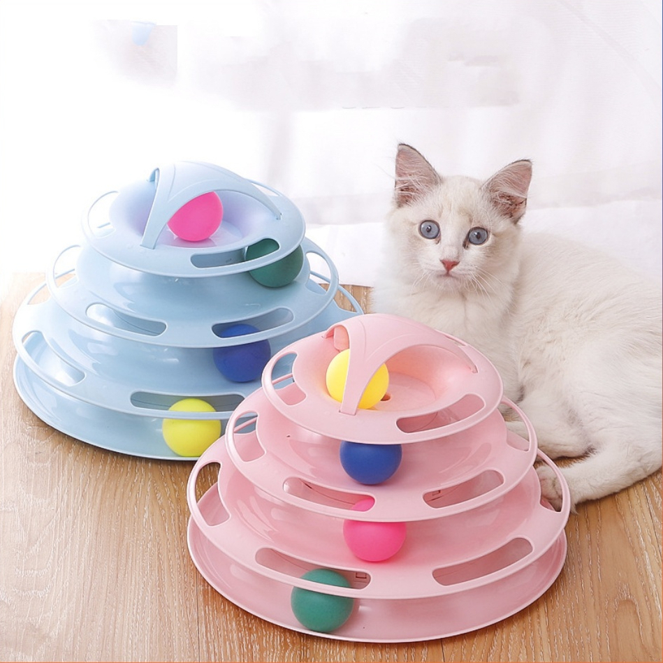 Cat Tower Pet Four Layer Turntable Round Track Toy Kucing Mainan ...