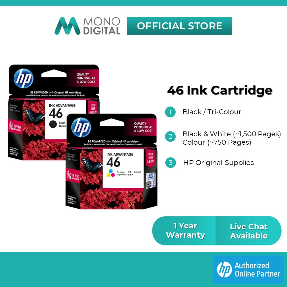 Single HP 46 Black/Tri Color Original Ink Advantage Cartridge (CZ637AA ...
