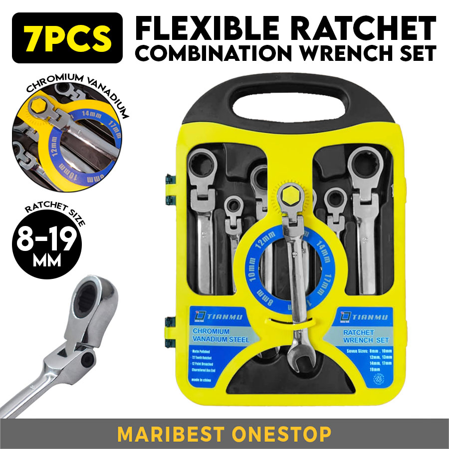 7pcs 8-19mm Flexible Ratchet Combination Spanner Set | Shopee Malaysia