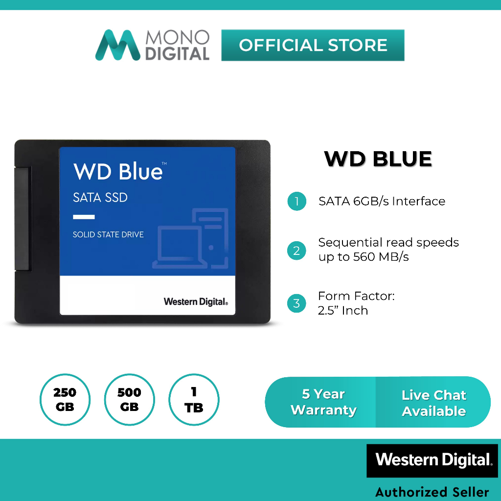 WESTERN DIGITAL WD BLUE SA510 2.5" INT SSD INTERNAL SOLID STATE DRIVE - 500GB / 1TB / 2TB ...