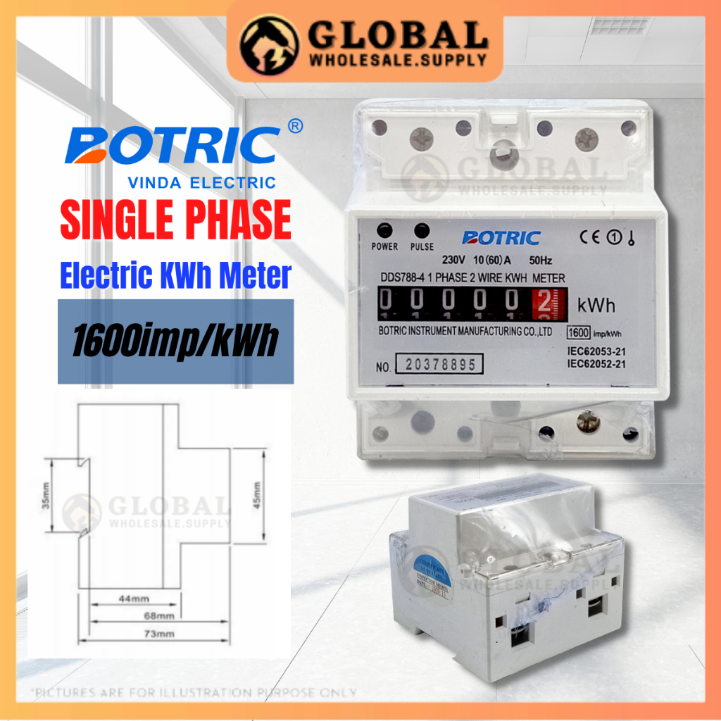 BOTRIC Electric Single Phase Two Wire AC 60A Energy kWh TNB Meter ...