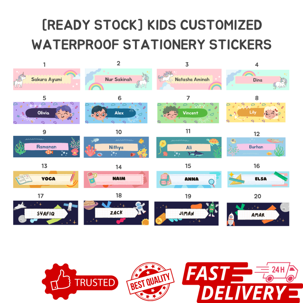 [CUSTOM] MURAH 100pcs Waterproof Name Sticker Stationery Bottle Kid ...