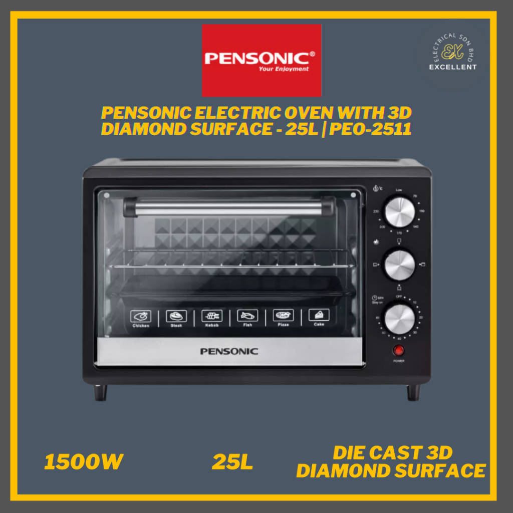 PENSONIC ELECTRIC OVEN WITH 3D DIAMOND SURFACE - 25L | PEO-2511 PEO2511 ...