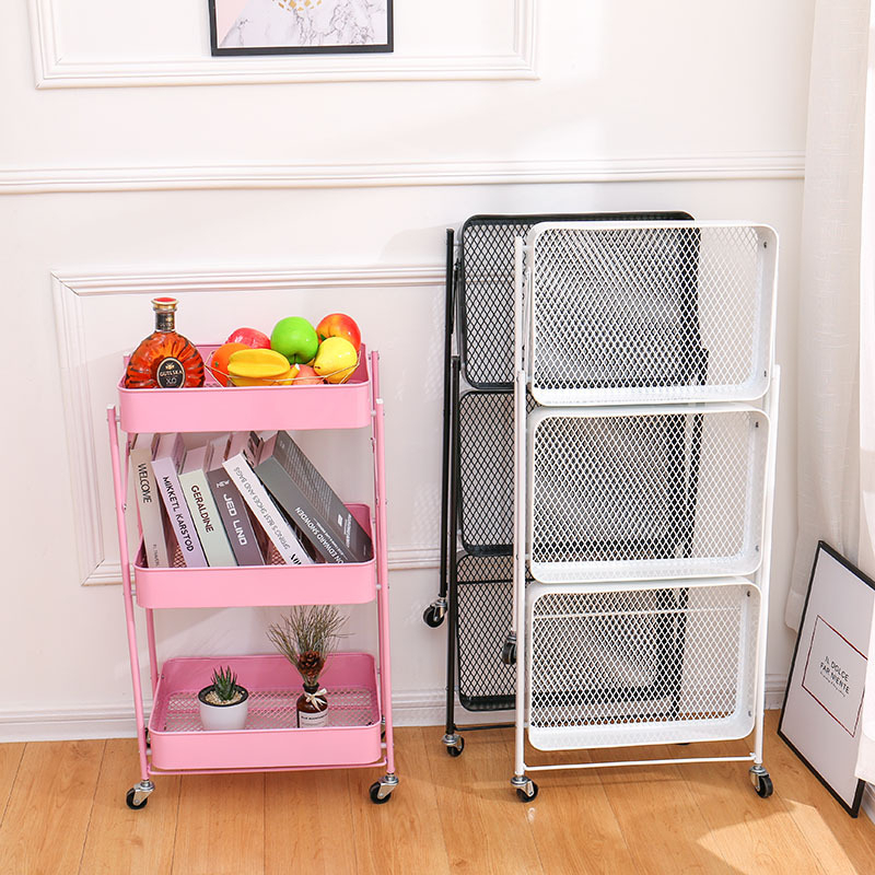 3 Tier Metal Trolley Rack Foldable Kitchen Pantry Storage Rak Troli ...