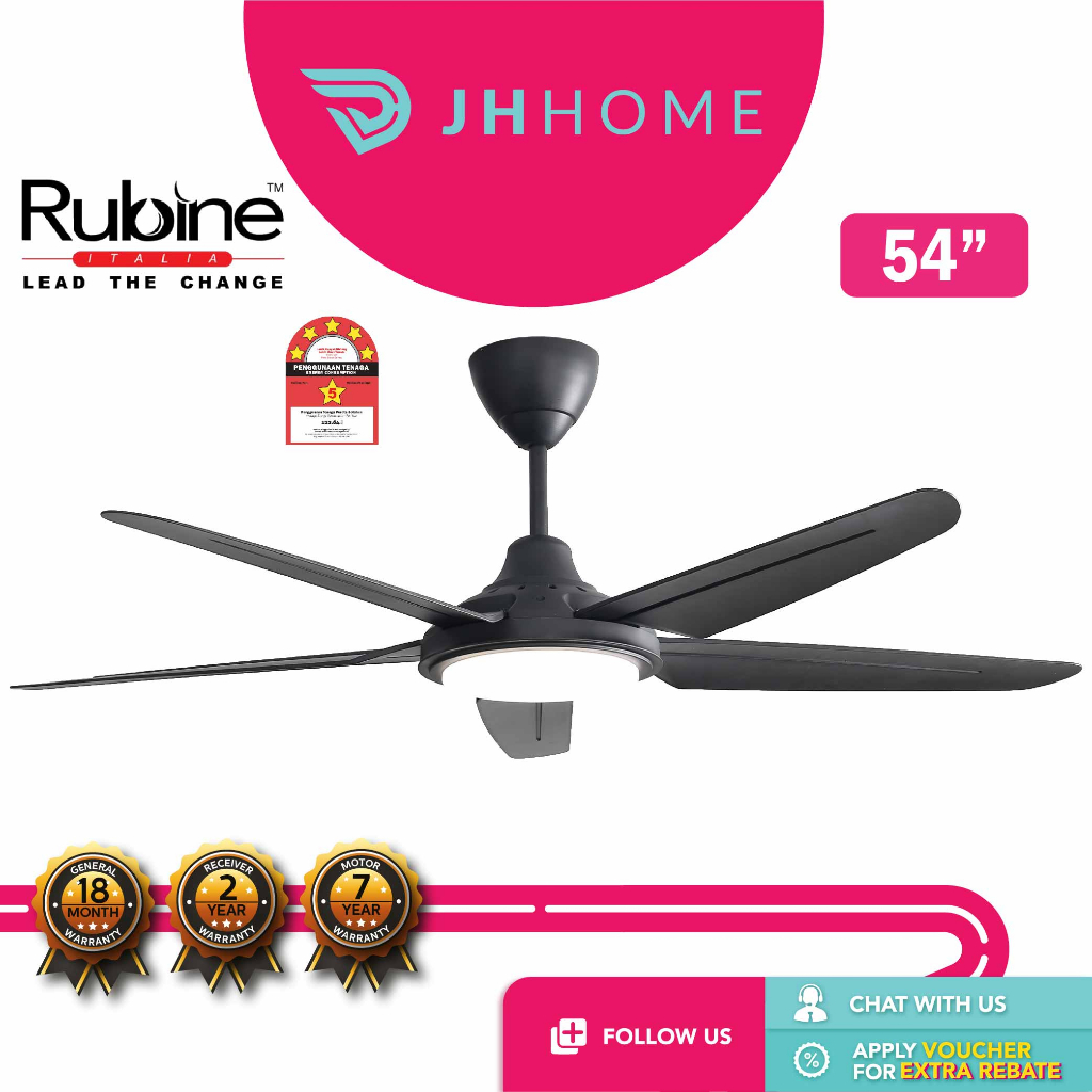 Rubine Nausca Series 54" 18 Speed DC Motor Ceiling Fan RCF-NAUSCA54-5B | With 24W Tri-Colour LED ...