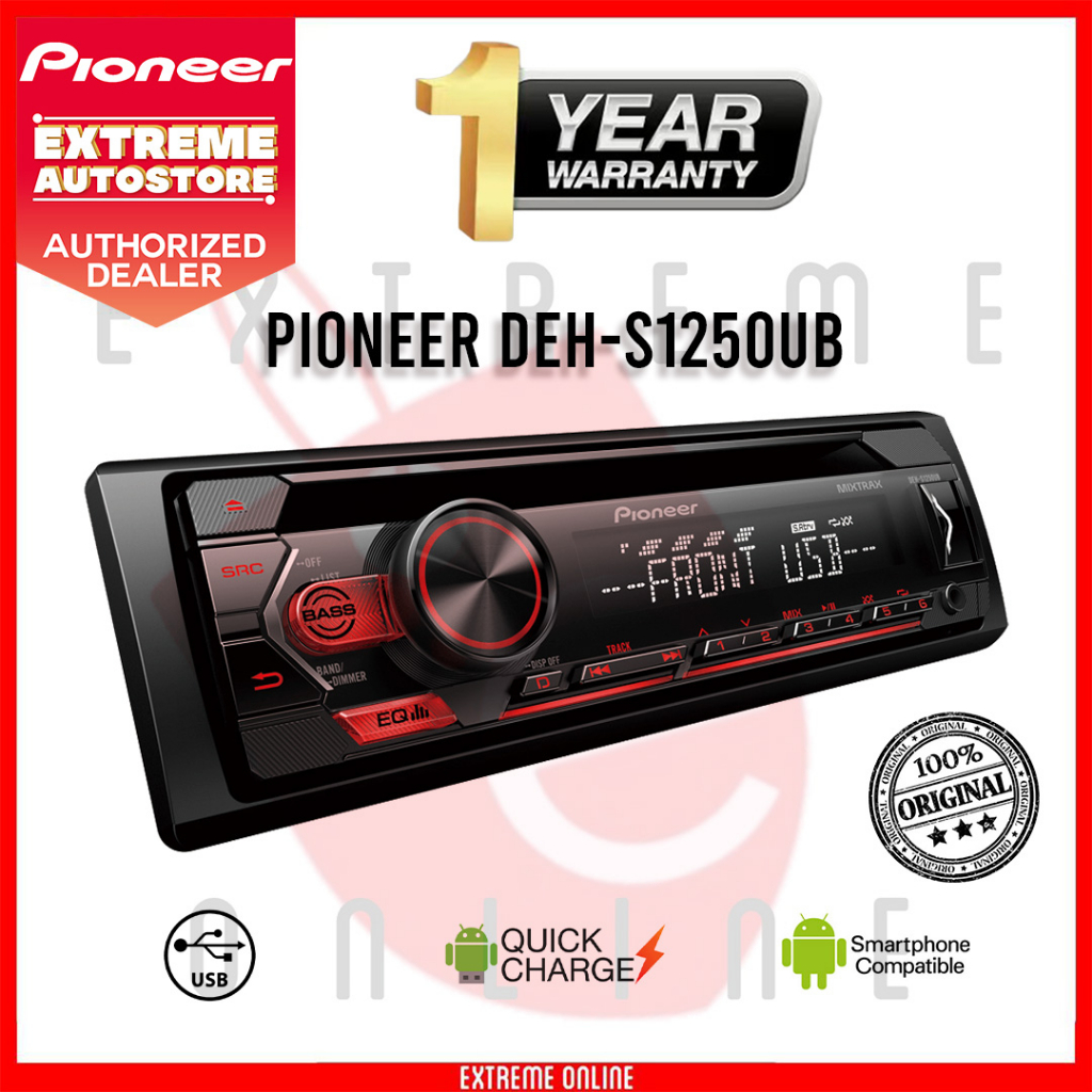 PIONEER DEH-S1250UB CAR STEREO WITH USB,ANDROID SMARTPHONE SUPPORT,AUX-IN & 2 X RCA PRE OUT ...