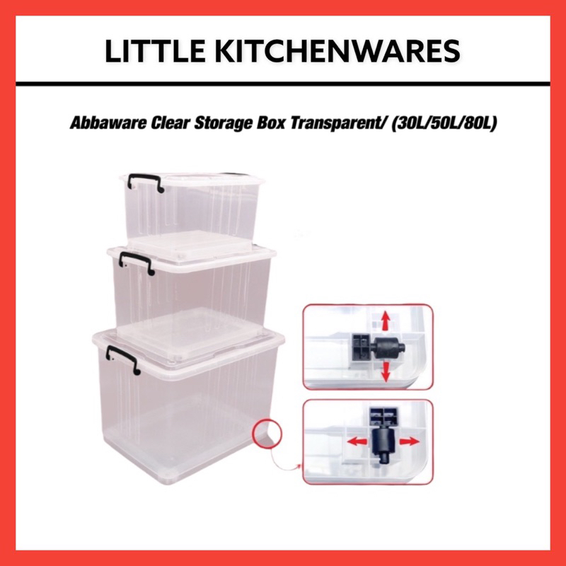 Abbaware Clear Storage Box Transparent/ (30L/50L/80L) Kotak Simpanan ...