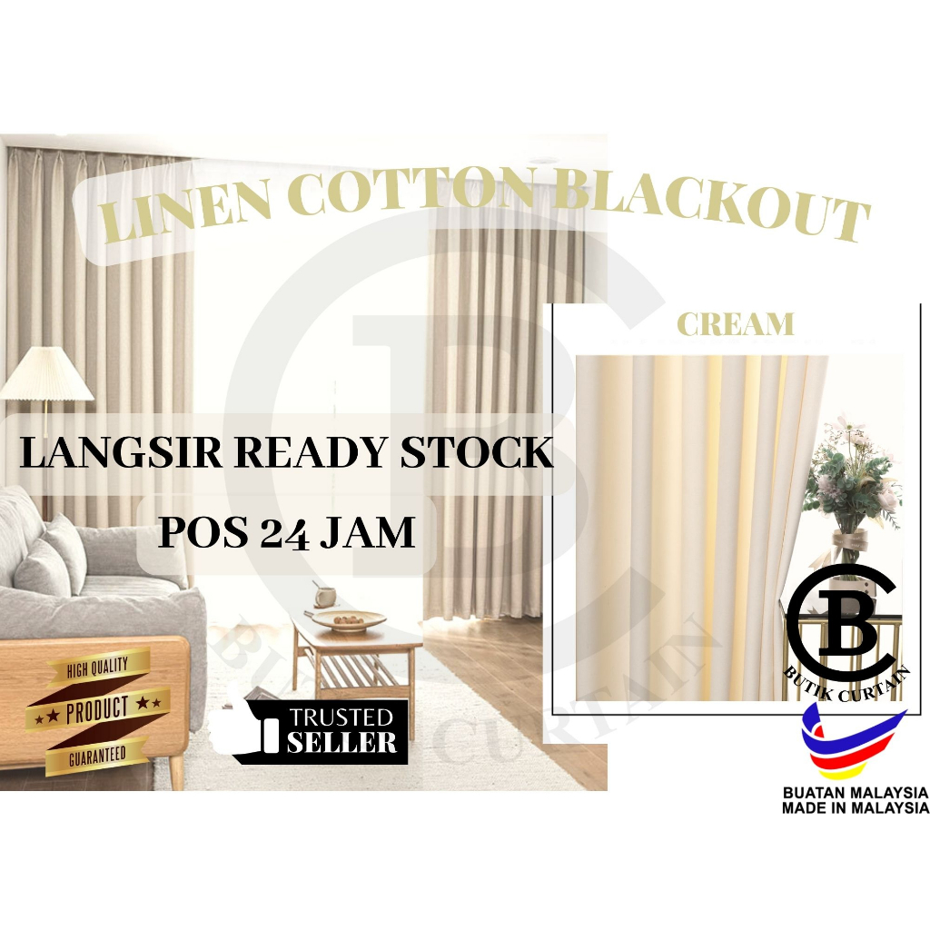 8.8 Live|Langsir Warna Cream Curtain Ready Stock Siap Jahit Produk ...