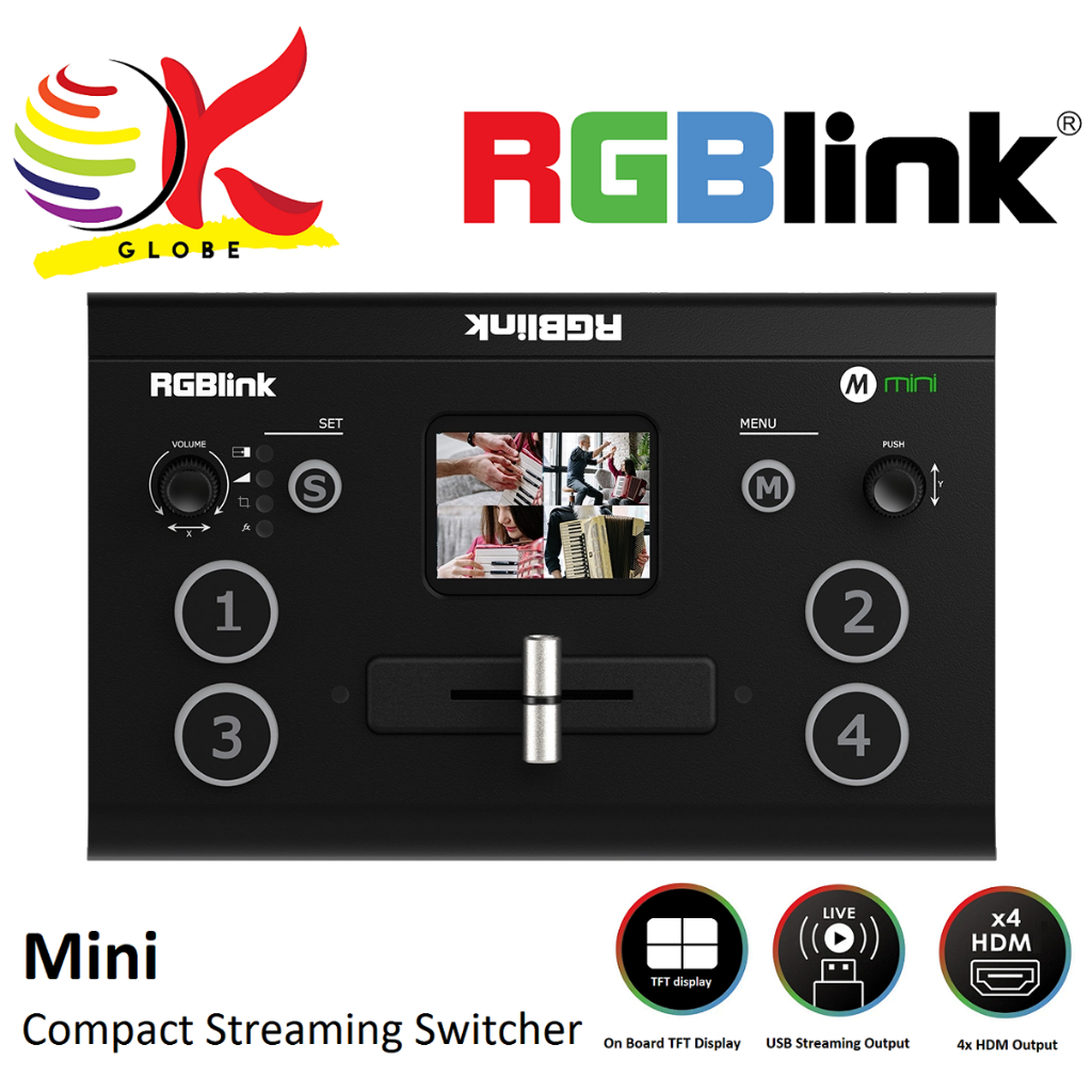RGBLINK MINI COMPACT STREAMING SWITCHER WITH ON BOARD TFT DISPLAY, USB3.0 STREAMING OUTPUT & 2K ...