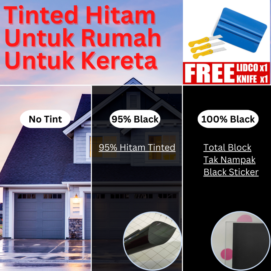 FREE TOOLS Black Tinted Film/95% Hitam Luar Tak Nampak Dalam Privacy ...