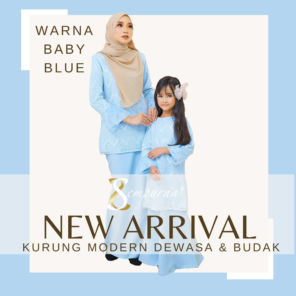 KOLEKSI RAYA BAJU KURUNG MODERN BABY BLUE DEWASA & BUDAK SEPASANG ...
