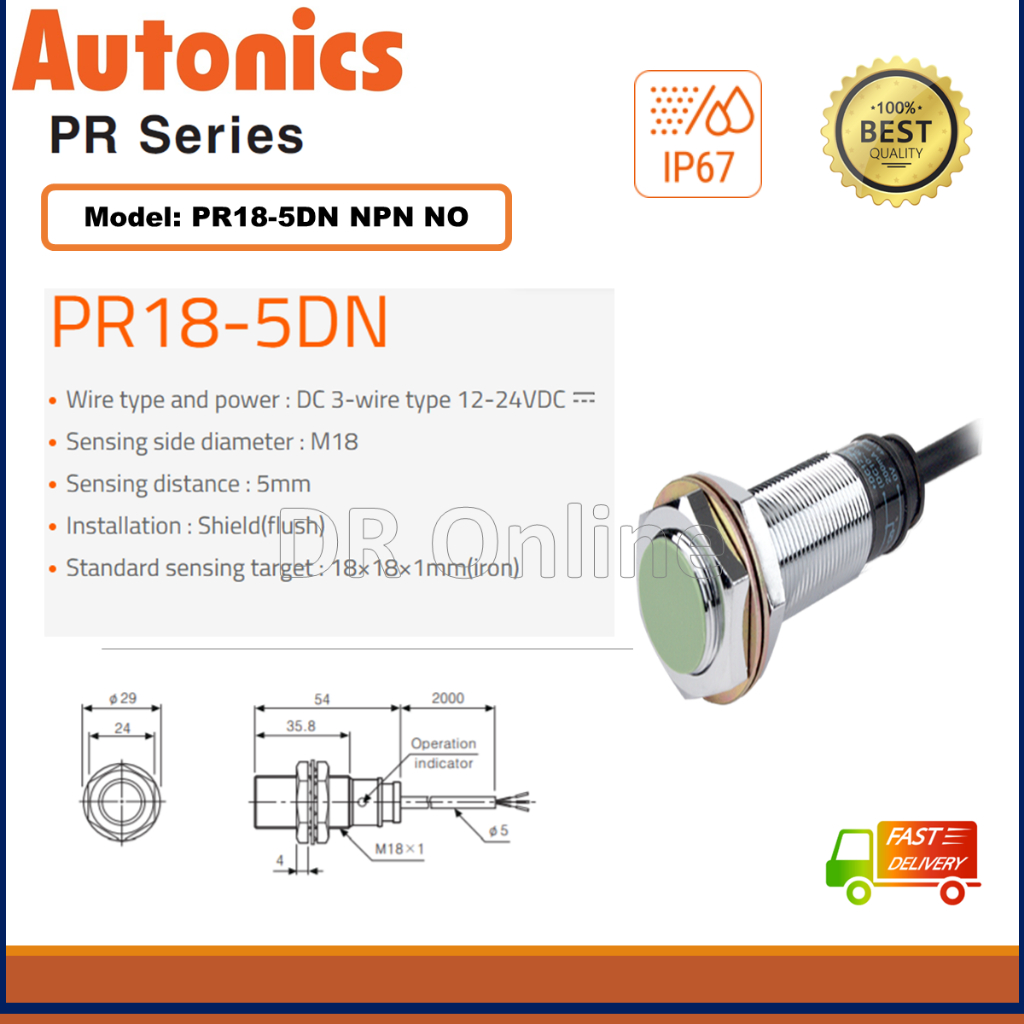 Autonics Proximity Sensor Pr18 5dn M18 Sensing 5mm Dc3 Wire Npn No 12