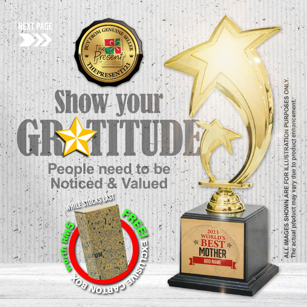 🌟 Golden Twin Lucky Star Award Trophy | Custom Name Gold Aluminium ...